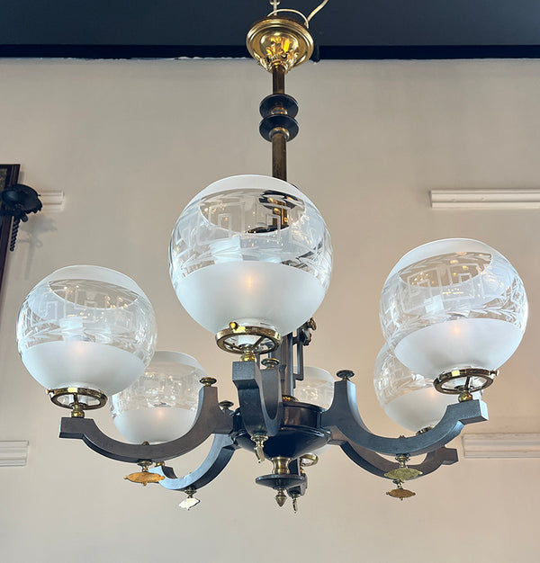 Antique Circa 1860-70s Converted Gas Six Light Neo Grec Chandelier wit ...