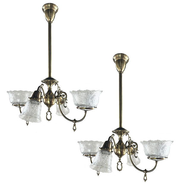 $3000 PAIR - Circa 1890s Late Victorian Converted Gas Four Light Gas E ...
