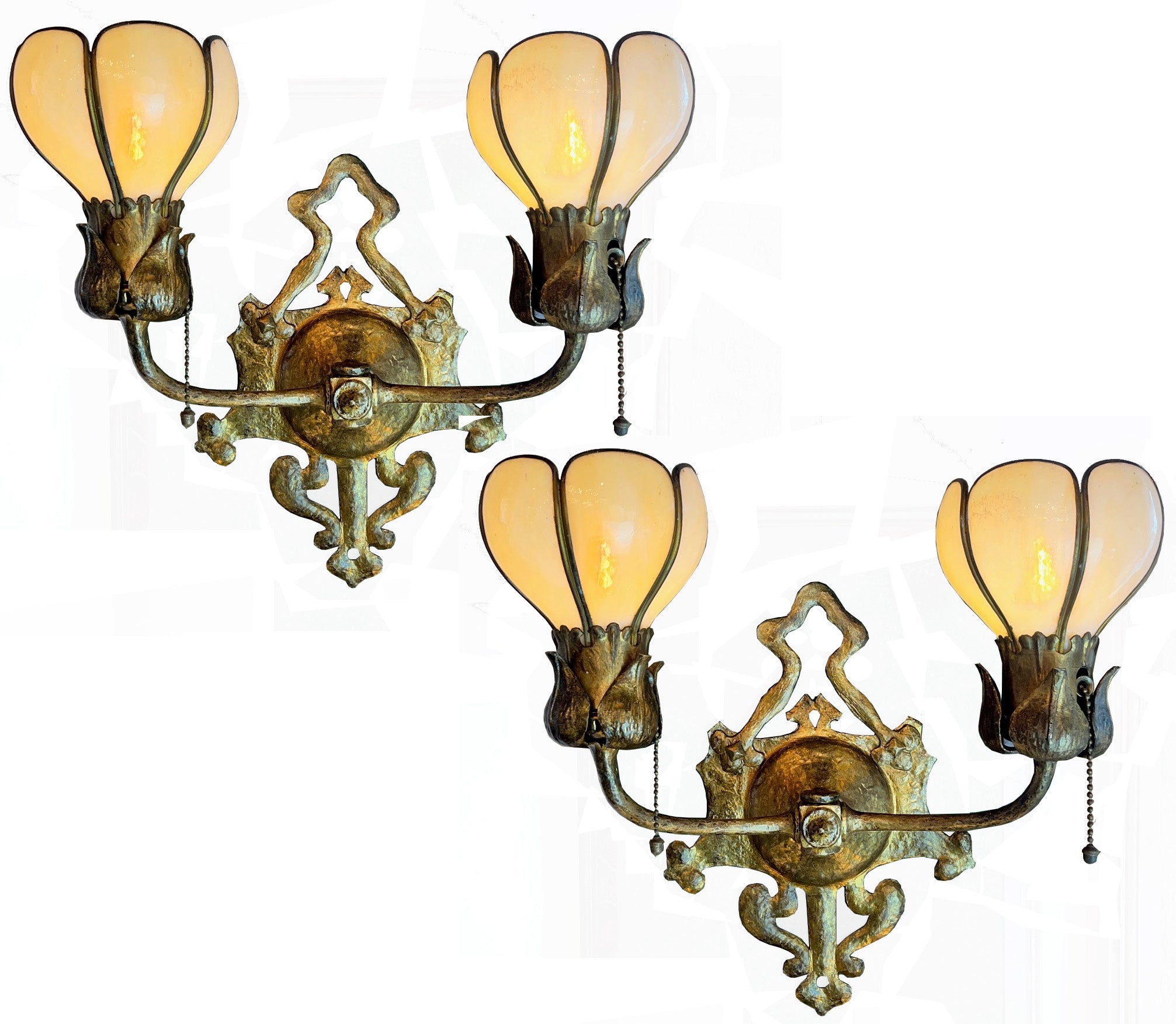$2300 PAIR - Rare Pair of Incredible Handel Double Light American Art ...