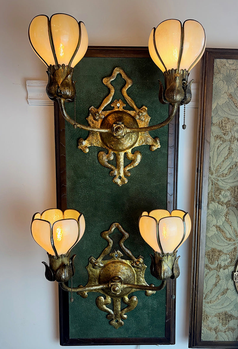 $2300 PAIR - Rare Pair of Incredible Handel Double Light American Art ...